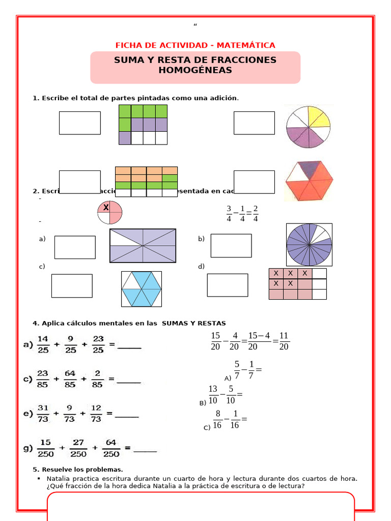 Actividades de Sumas y Restas de Fracciones | PDF | Sustracción ...