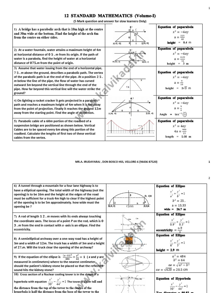 12th Grade Math: Parabolas & Ellipses | PDF | Ellipse | Analytic Geometry
