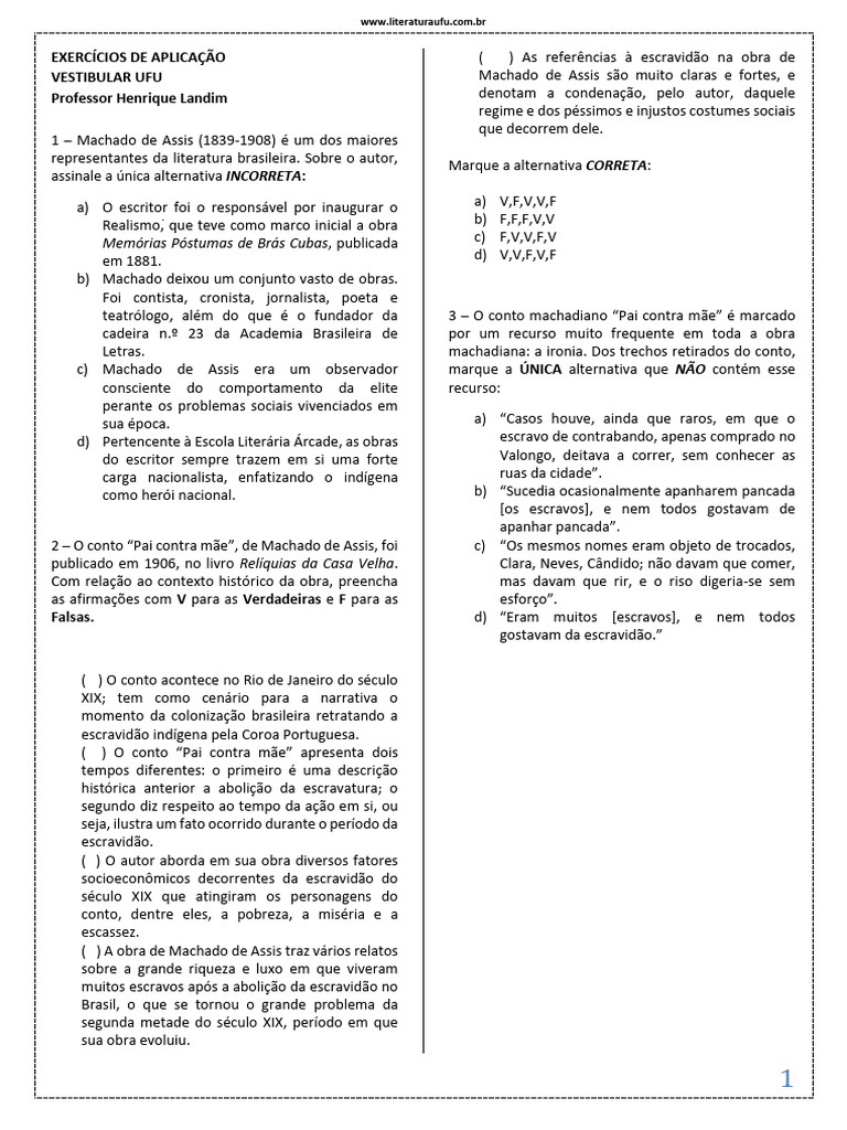 Análise do conto "Pai contra mãe" | PDF | Escravidão | Contos