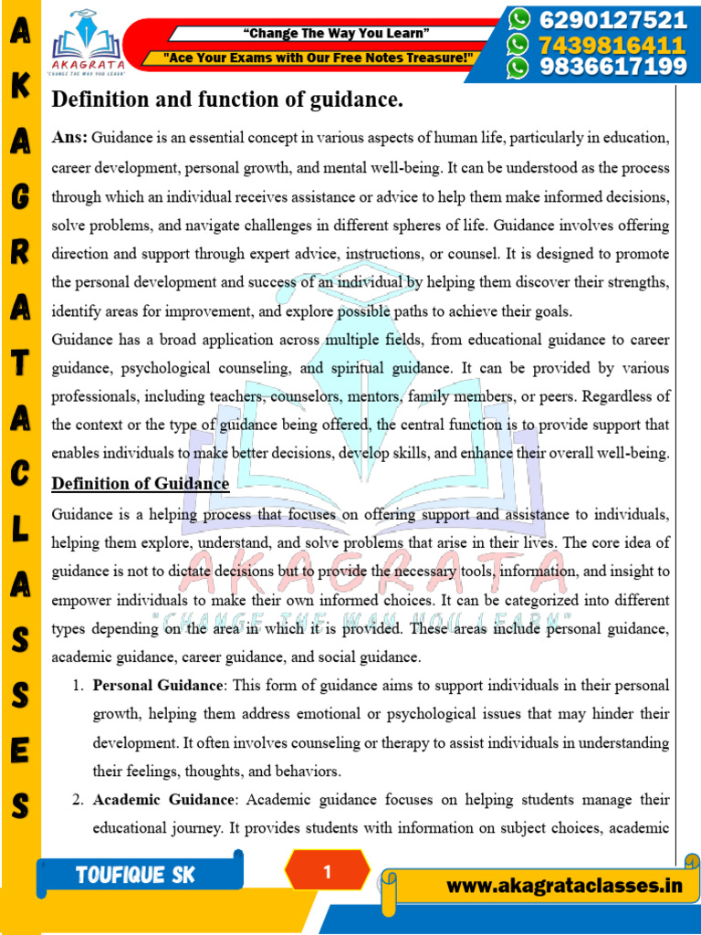 Definition and function of guidance. | PDF | Psychotherapy ...