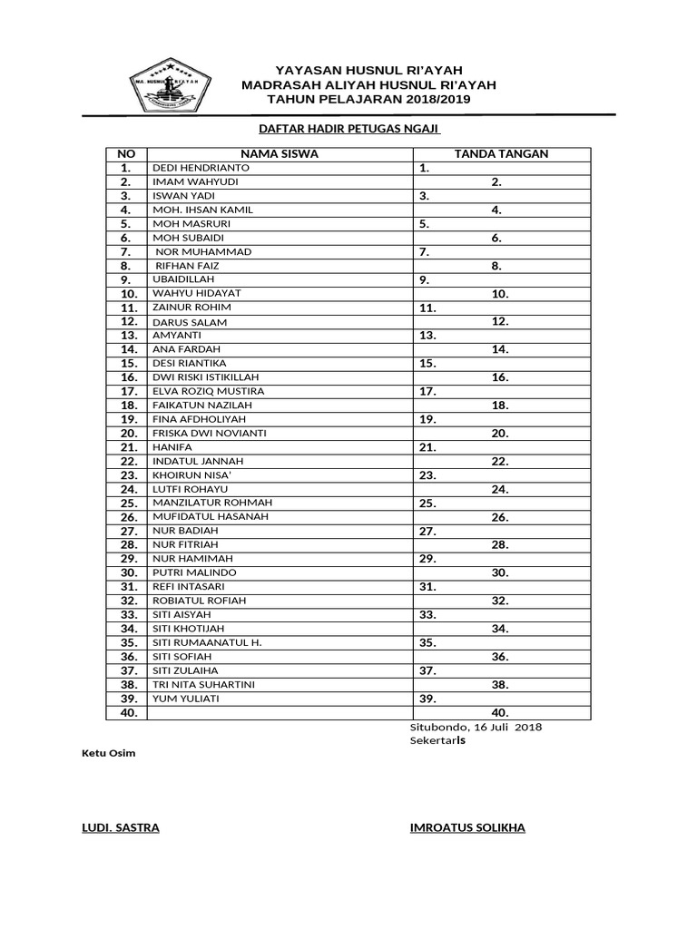 Daftar Hadir Baksos | PDF