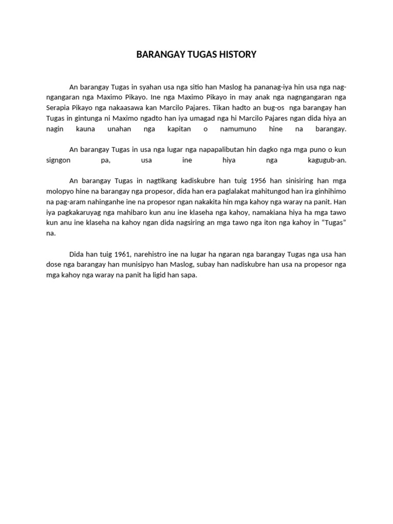 Barangay Tugas History | PDF