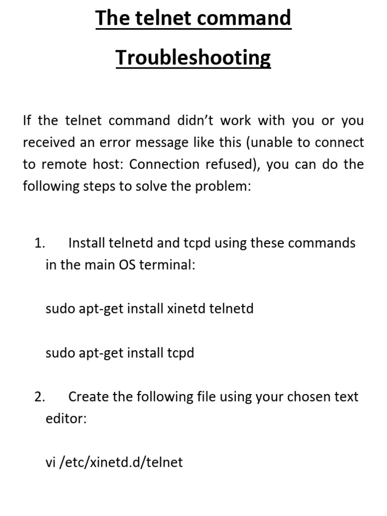 4.1 The Telnet Command Troubleshooting | PDF