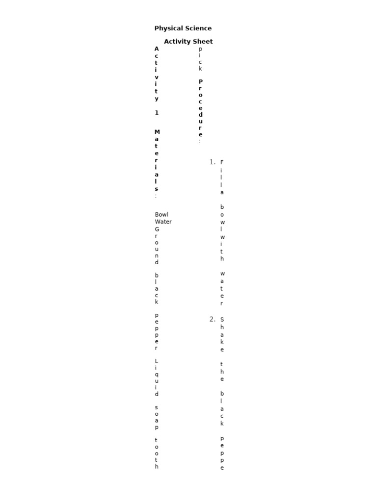 Physical Science ACTIVITY SHEET LAB | PDF