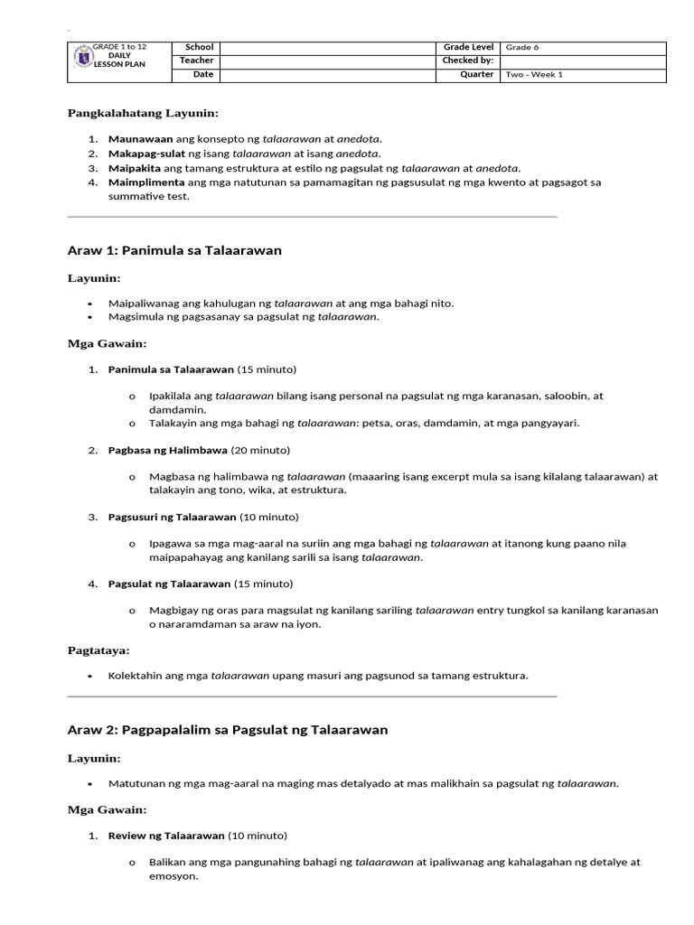 Sample DLP - Fil6 - Q2 - W1 | PDF