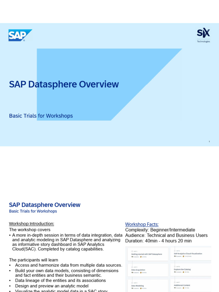 Workshop Details - Datasphere Overview (19337) | PDF | Cloud Computing | Computing