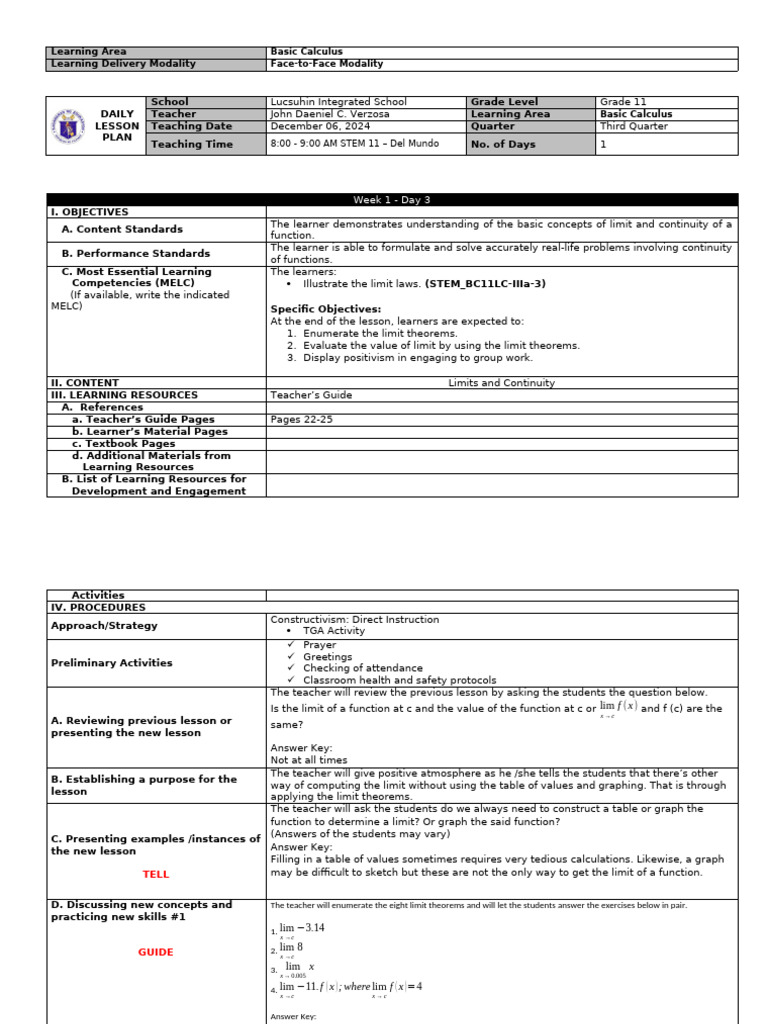 JDVerzosa DLP BasicCalculus-Wk1Day3 | PDF | Learning | Function (Mathematics)