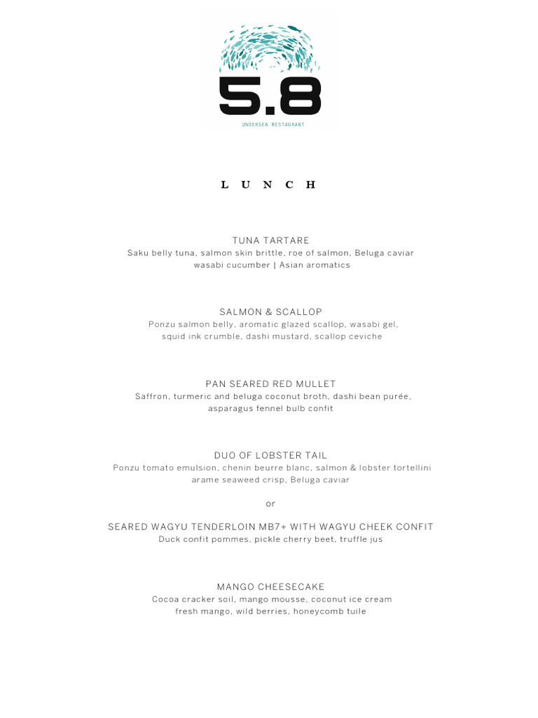 Gourmet Seafood and Wagyu Lunch Menu | PDF