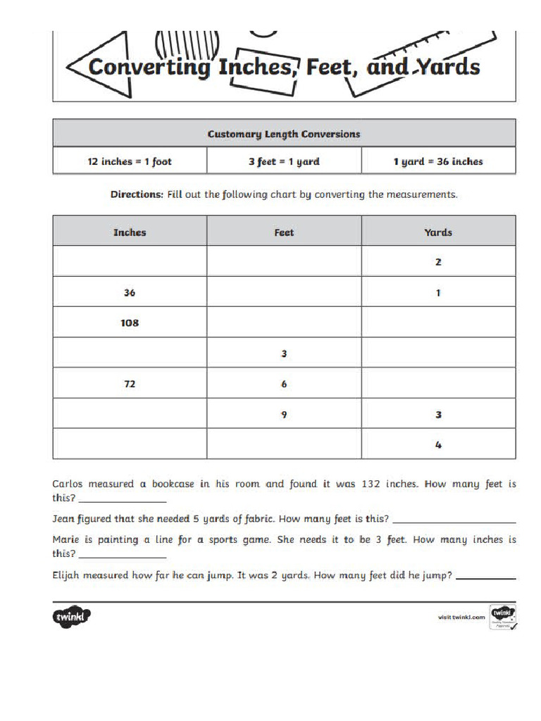 Conversion Yard, Feet, Inches & Mental Math Practice | PDF