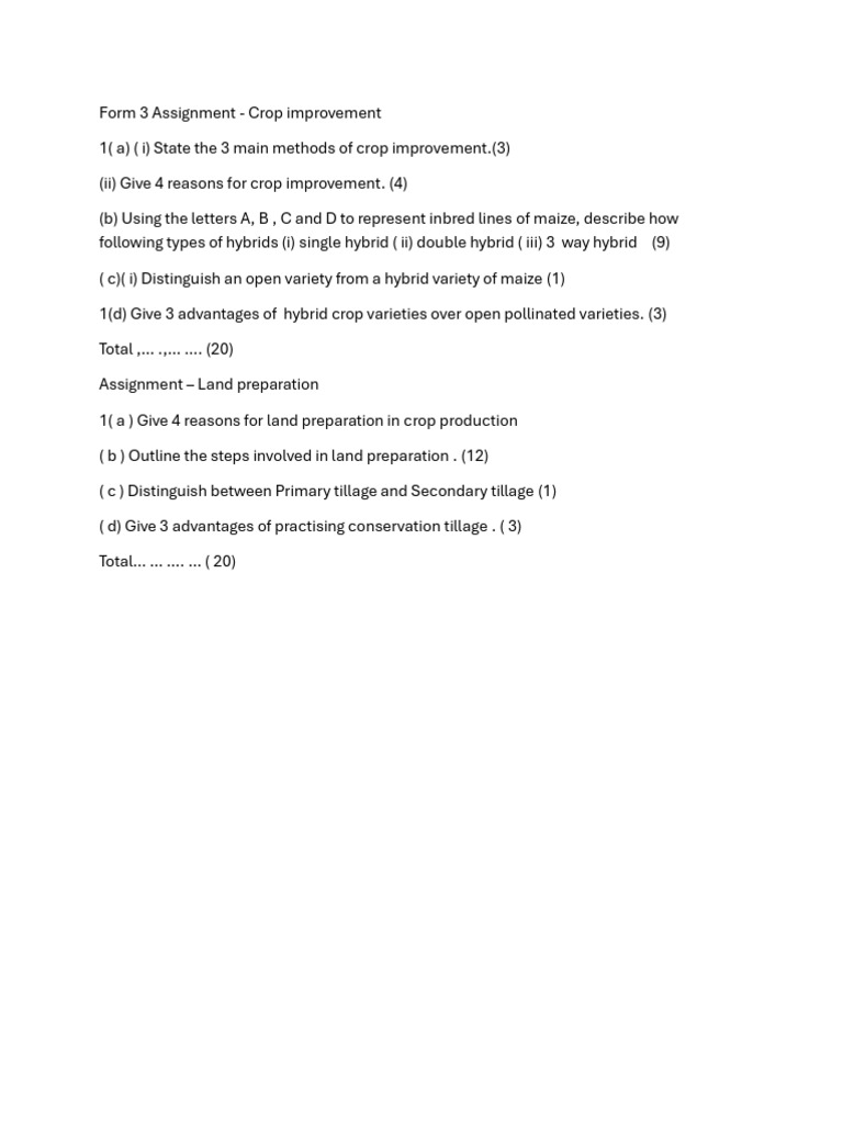 Form 3 Agriculture Assignments | PDF