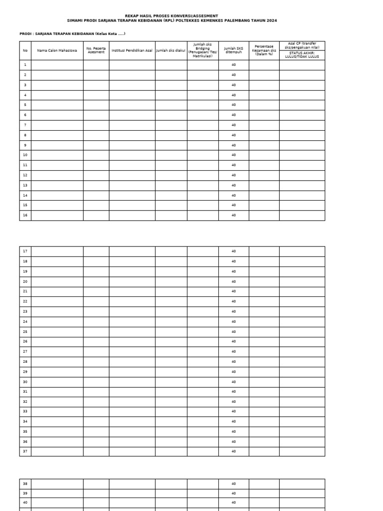 Formulir Rekap Hasil Assesment RPL Sarjana Terapan TLM 2024 | PDF