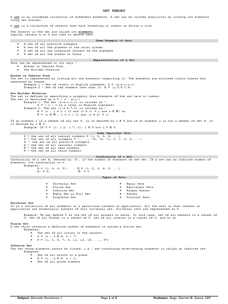 Set-Theory | PDF | Set (Mathematics) | Numbers