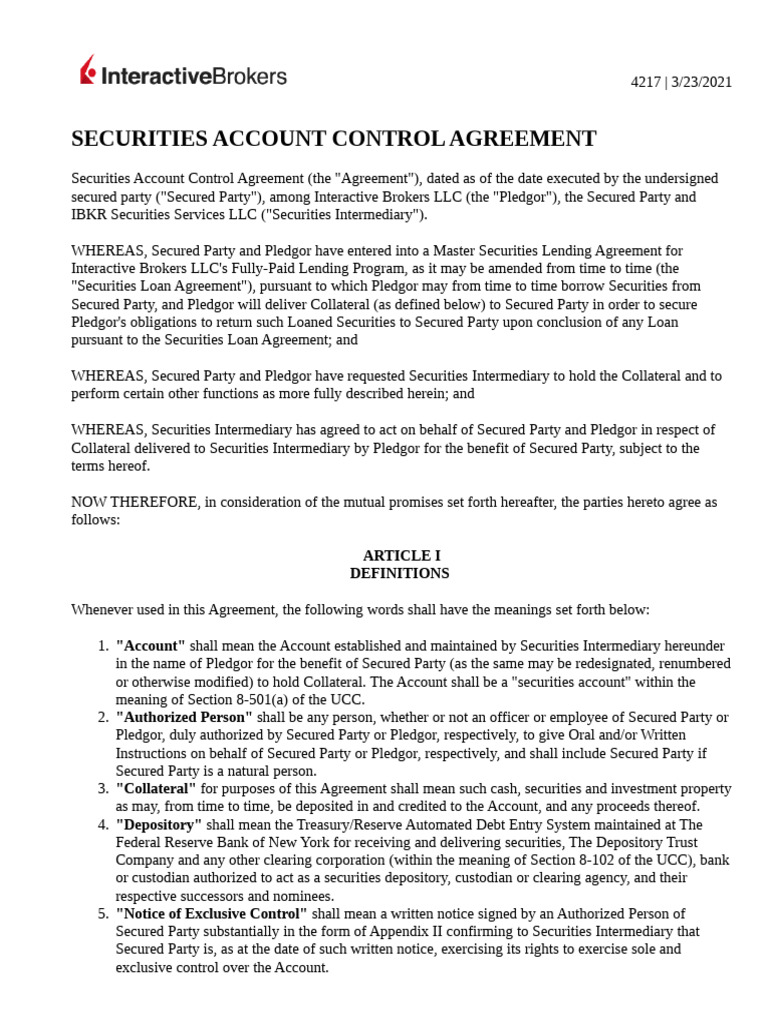 Securities Account Control Agreement | PDF | Indemnity | Securities ...