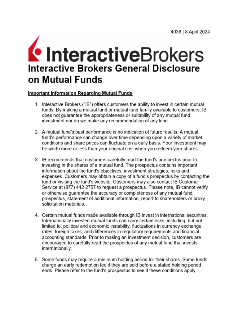Interactive Brokers Mutual Fund Disclosure | PDF | Investment Fund ...