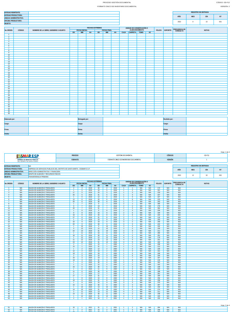 GD-F12-Formato-Unico-de-Inventario-Documental-V2 | PDF | Medios de almacenamiento