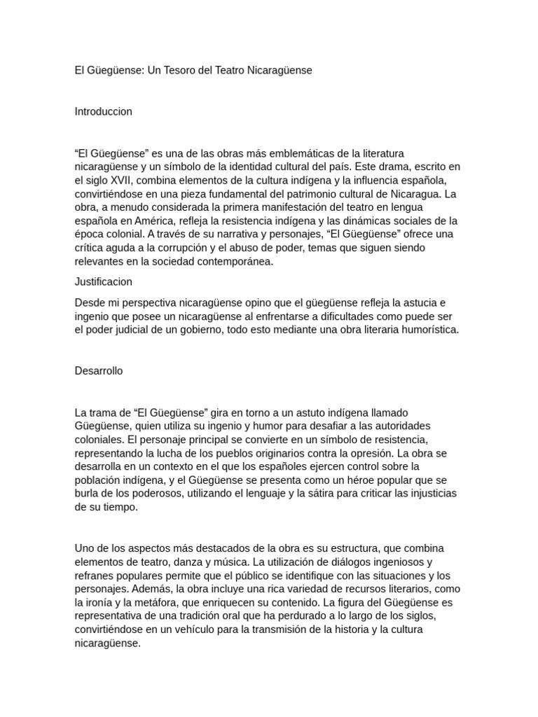 El Güegüense: Símbolo de Resistencia Cultural | PDF | Nicaragua | Teatro