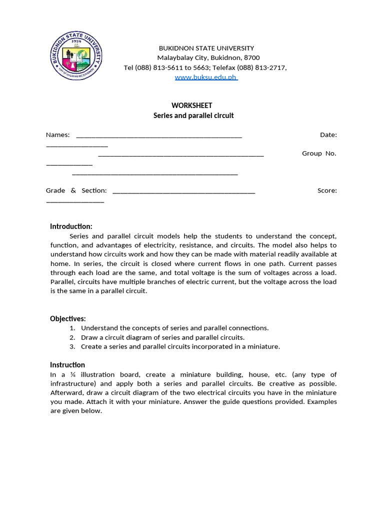 Series and Parallel Circuit Worksheet | PDF | Series And Parallel ...