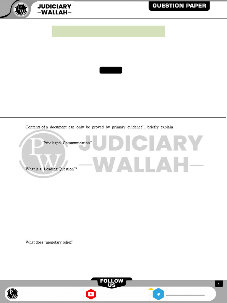 Rjs - Mains Test Paper-4 - PW Judiciary Wallah | PDF | Witness | Evidence