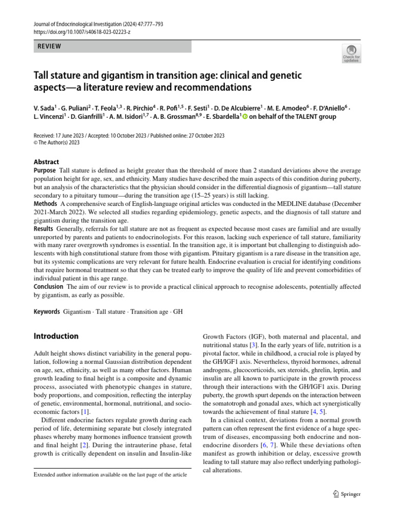 Tall Stature and Gigantism in Transition Age: Clinical and Genetic ...