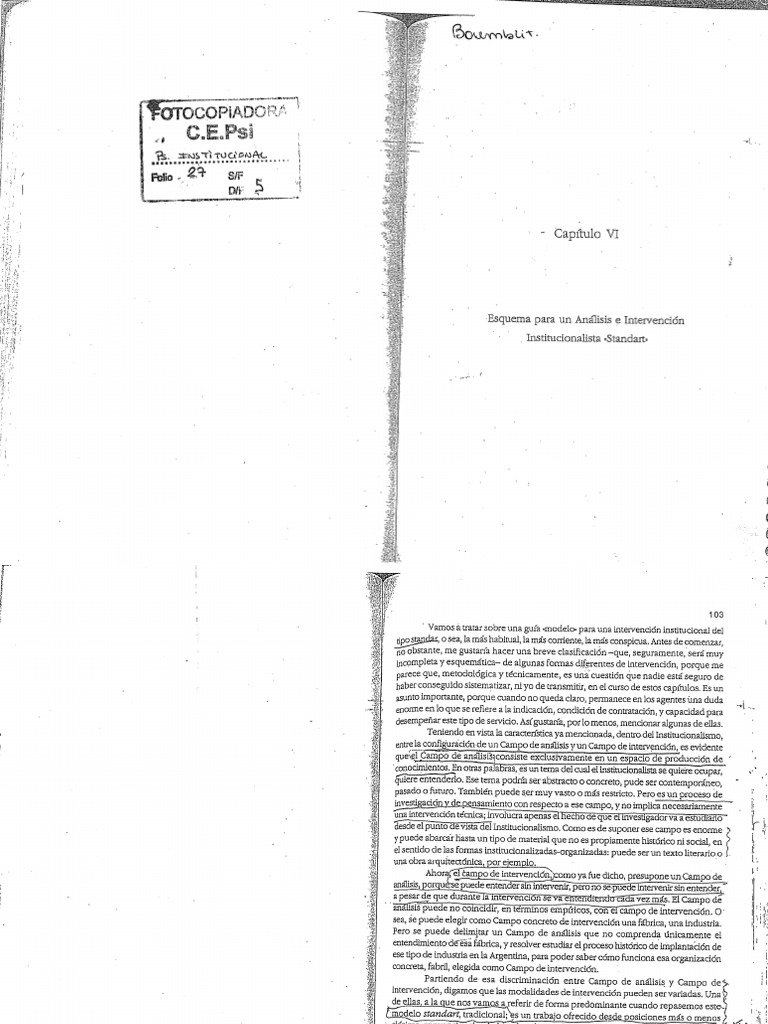 Baremblitt, G. (2005) Compendio de Análisis Institucional. Cap VI | PDF