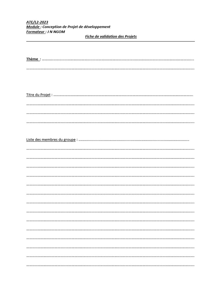 Fiche de Validation Projet - ATE - 23 | PDF