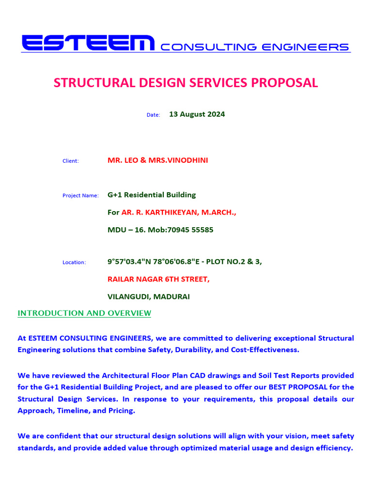 Ar Karthick - Esteem Proposal Oct 2024 | PDF | Building Engineering | Structural Engineering