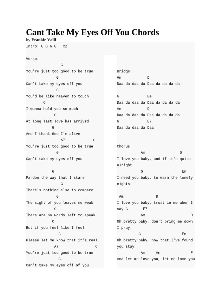 Guitar Chords for "Can't Take My Eyes" | PDF