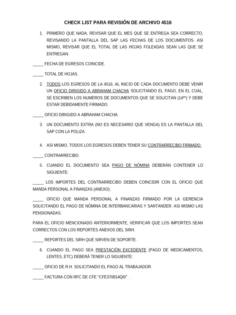 CHECK LIST PARA REVISIÓN DE ARCHIVO 4516 | PDF