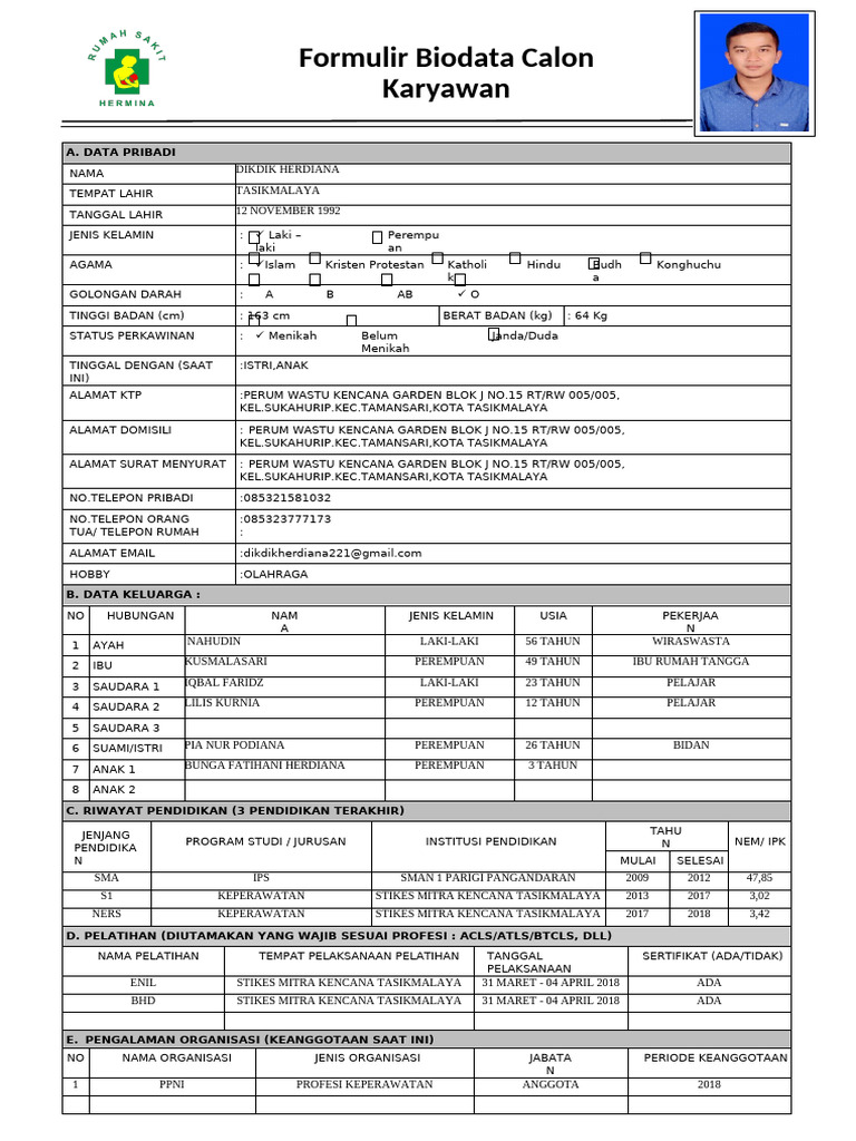 Form Biodata Calon Karyawan | PDF