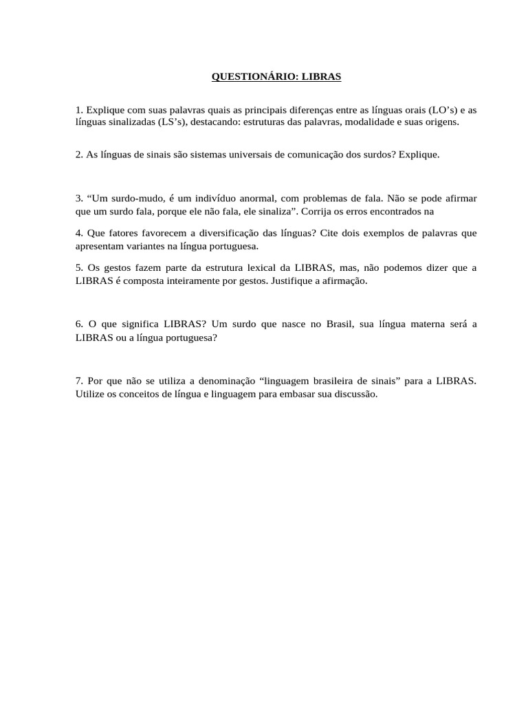Questionario I LIBRAS | PDF