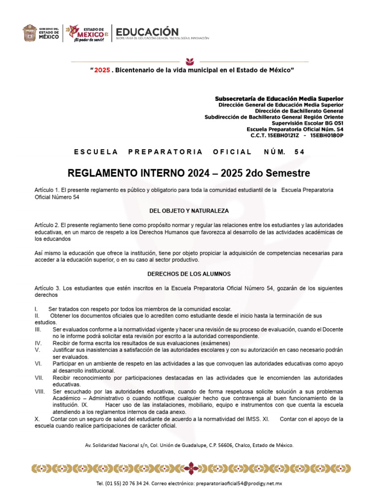 Reglamento 2024-2025 - 2dosem | PDF | Escuelas | Regulación