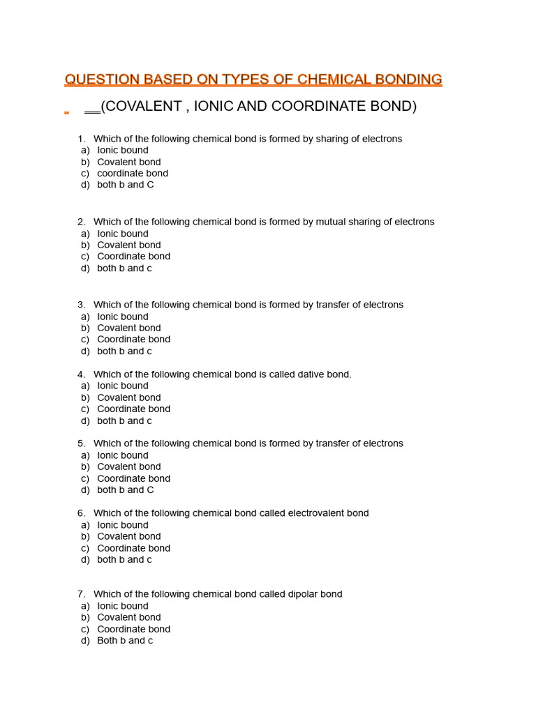 Types of Chemical Bonds Explained | PDF | Chemical Bond | Chemical Polarity