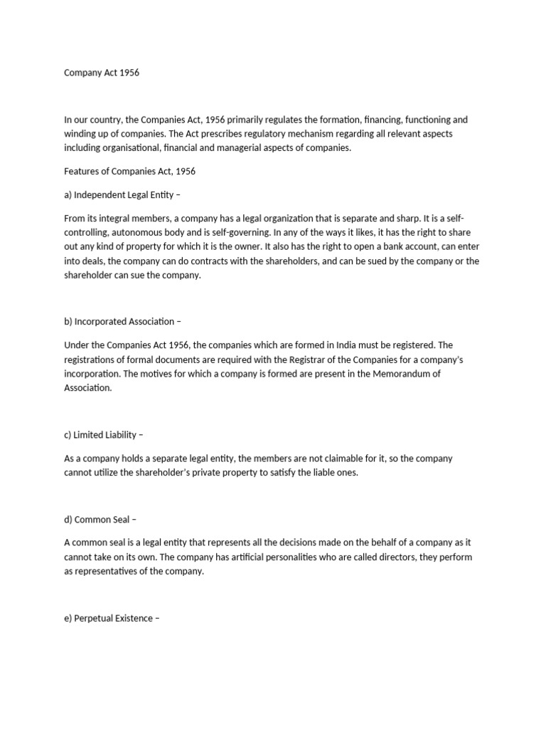 Overview of Companies Act 1956 | PDF