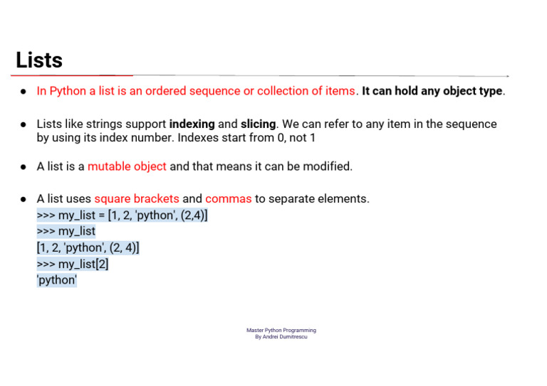 Python Lists: Basics and Examples | PDF