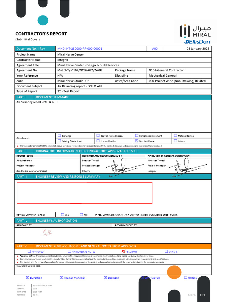 MNC-INT-230000-RP-000-000001(A00) Air Balancing Report - FCU & AHU | PDF | Duct (Flow ...