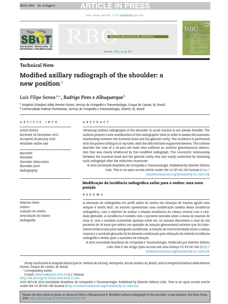 Jurnal 1 Modified Axillary Radiograph of The Shoulder A New Position ...