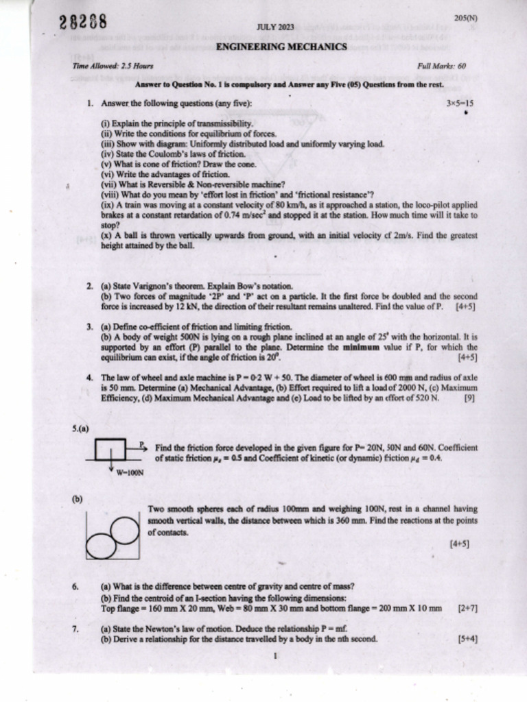 Diploma 2nd Sem Engineering Mechanics Jul 2023 | PDF