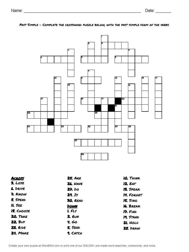 Irregular Verbs Crossword | PDF