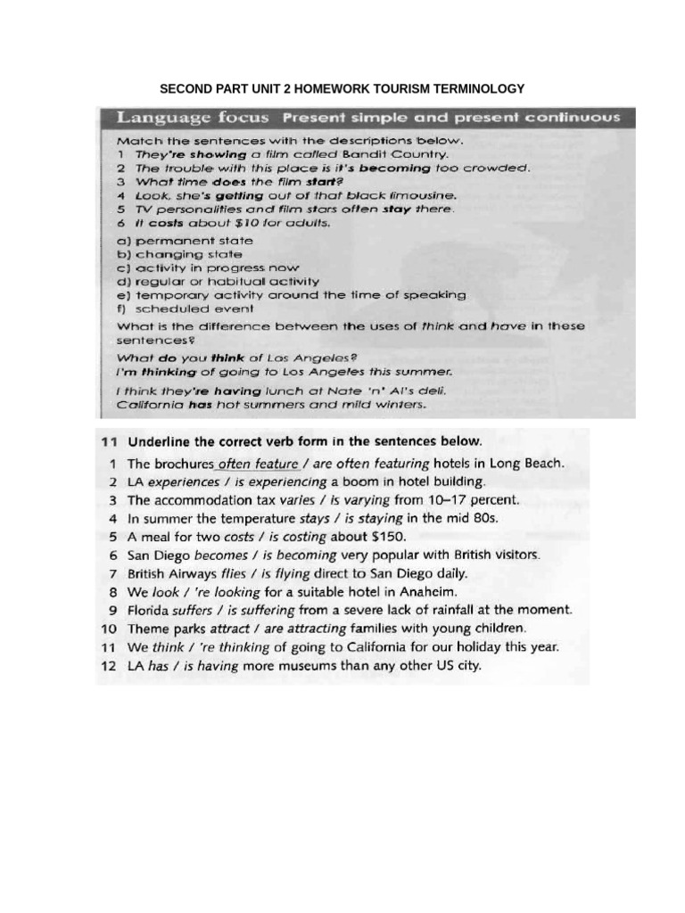 Second Part Unit 2 Homework Tourism Terminology 2 | PDF