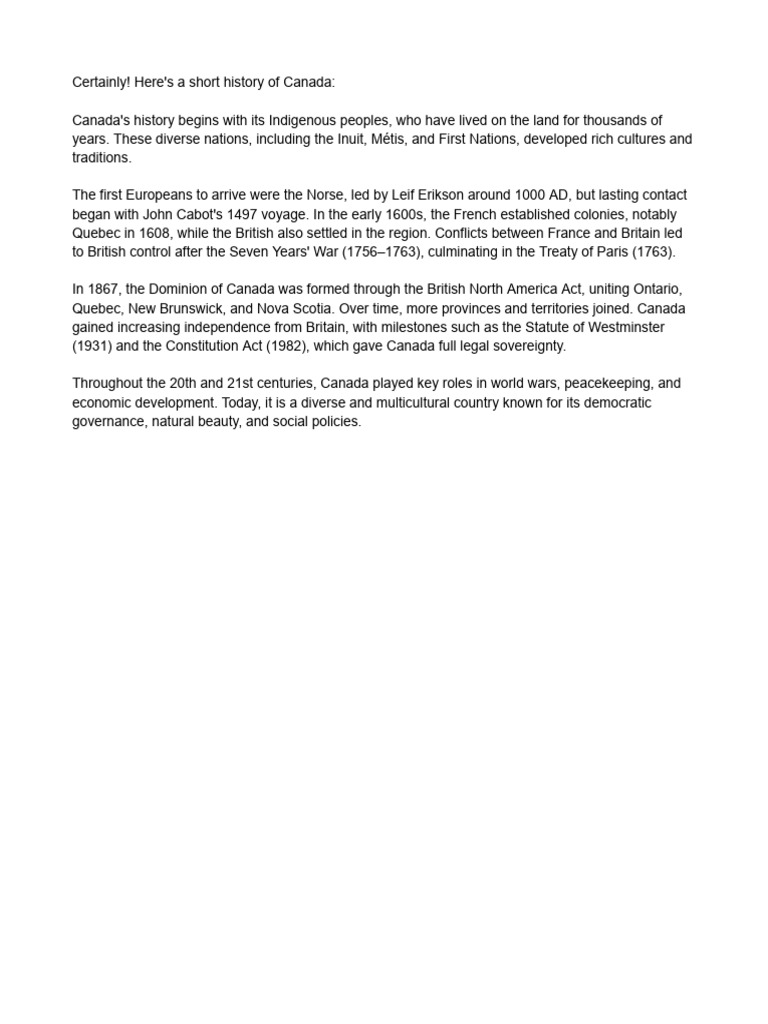 Brief History of Canada: Key Events | PDF