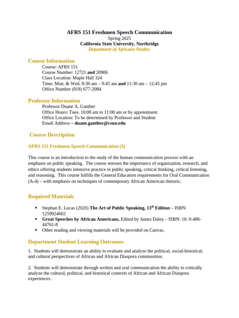 AFRS 151: Freshman Speech Course Guide | PDF | Academic Dishonesty ...