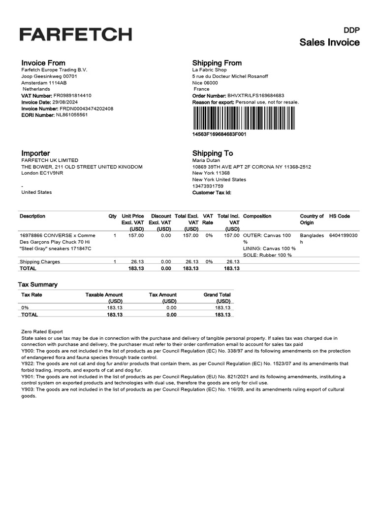 ComercialInvoice LFS169684683 | PDF | Value Added Tax | Invoice