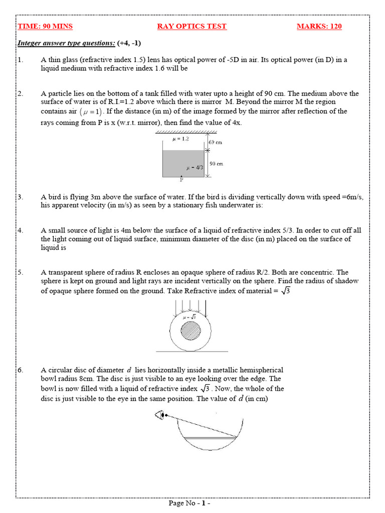 Ray Optics Test-2 3 | PDF | Physical Phenomena | Atomic