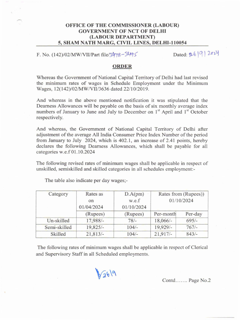 Delhi Minimum Wages Update 2024 | PDF | Economies | Labor