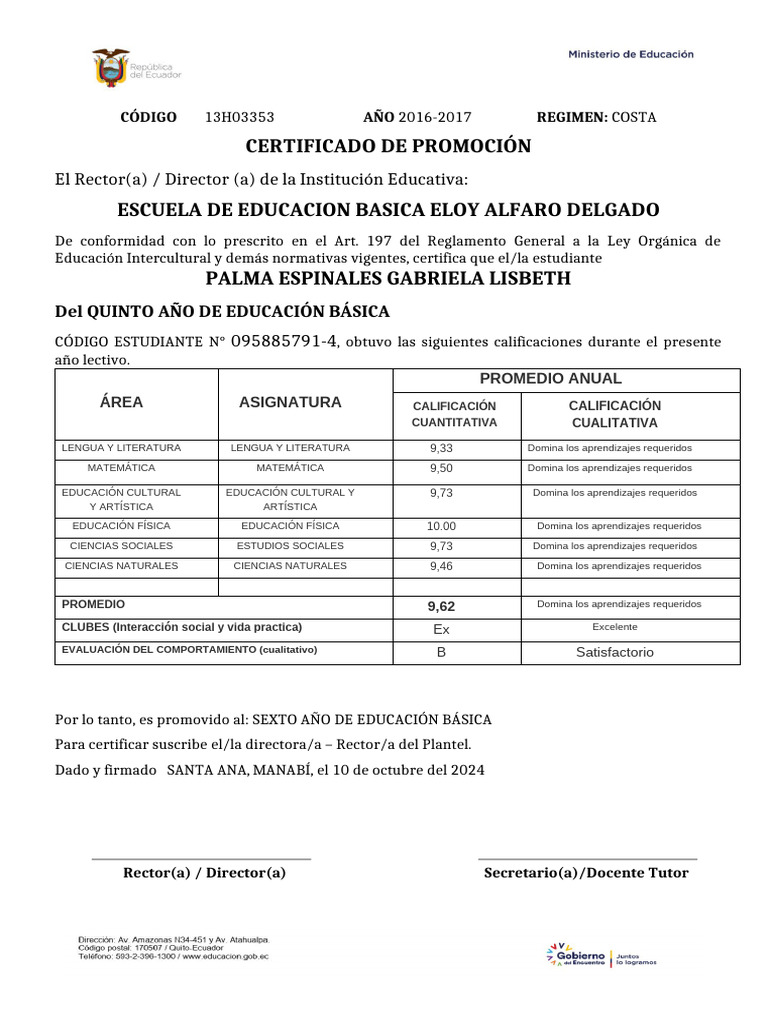 Certificados de Promocion | PDF | Educación primaria | Aprendizaje