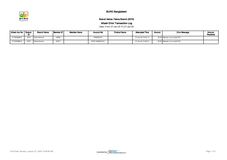 Getb Kash Error Transaction Log Report | PDF