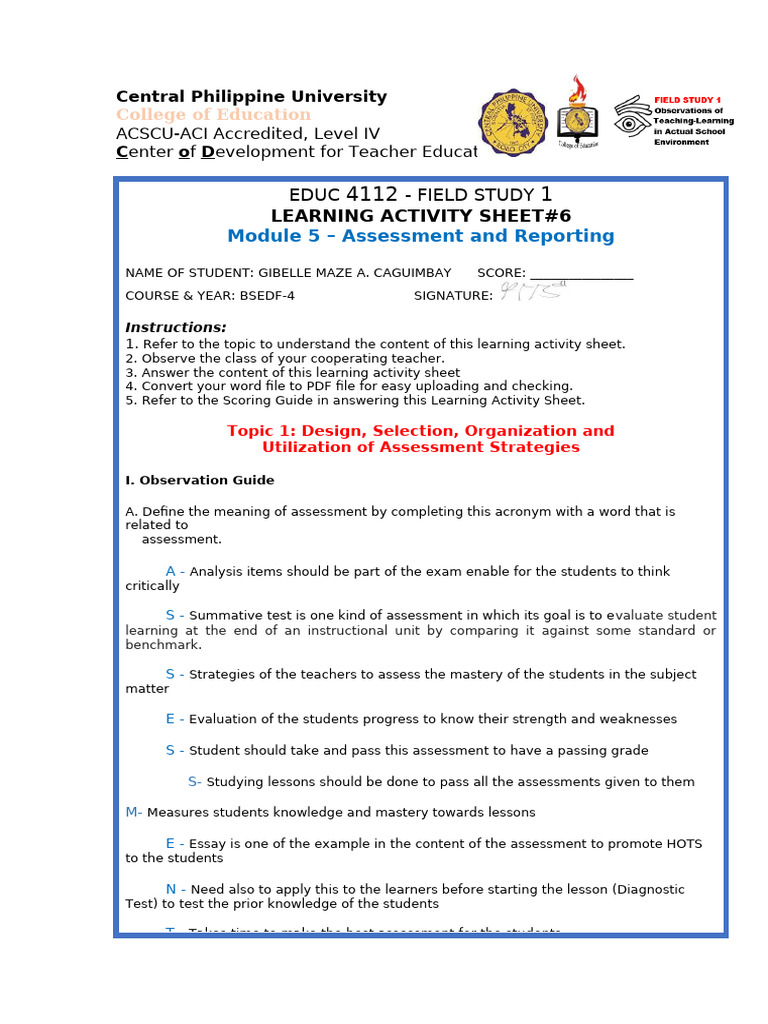 Learning Activity Sheet Module 5 | PDF | Educational Assessment | Learning