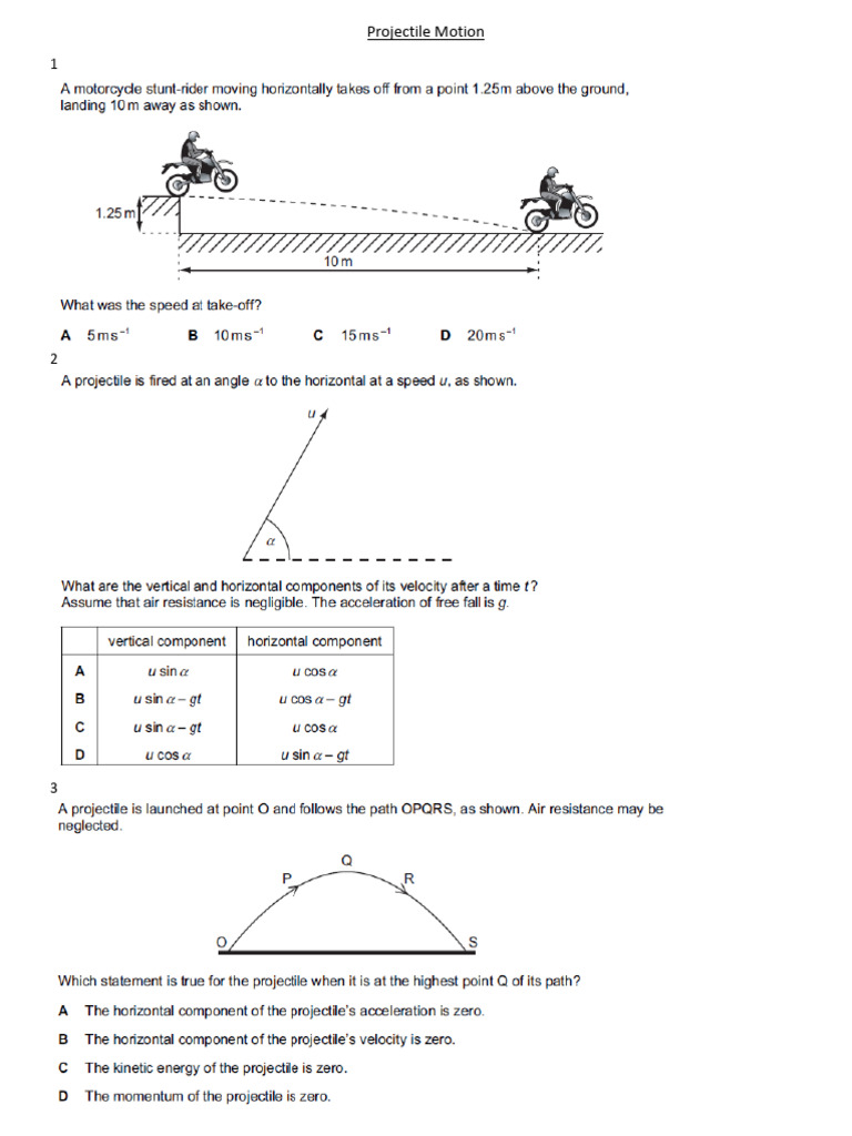 Projectile MCQ | PDF