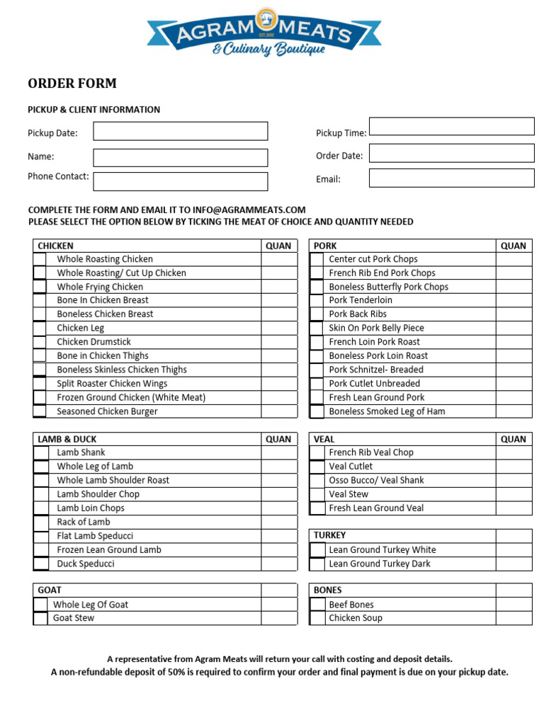 Agram Meats Order Form Template | PDF | Beef | Sausage