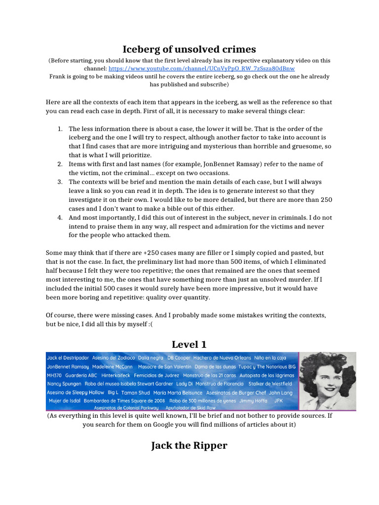 Iceberg of Unsolved Crimes | PDF | Murder | Crimes